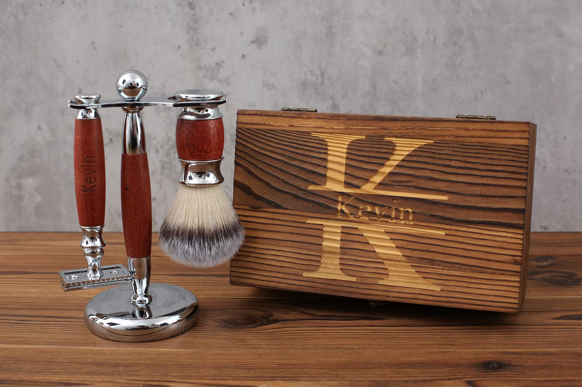 Personalized Wooden Razor, Groomsmen Gift Set, Safety Razor with Shavi ...