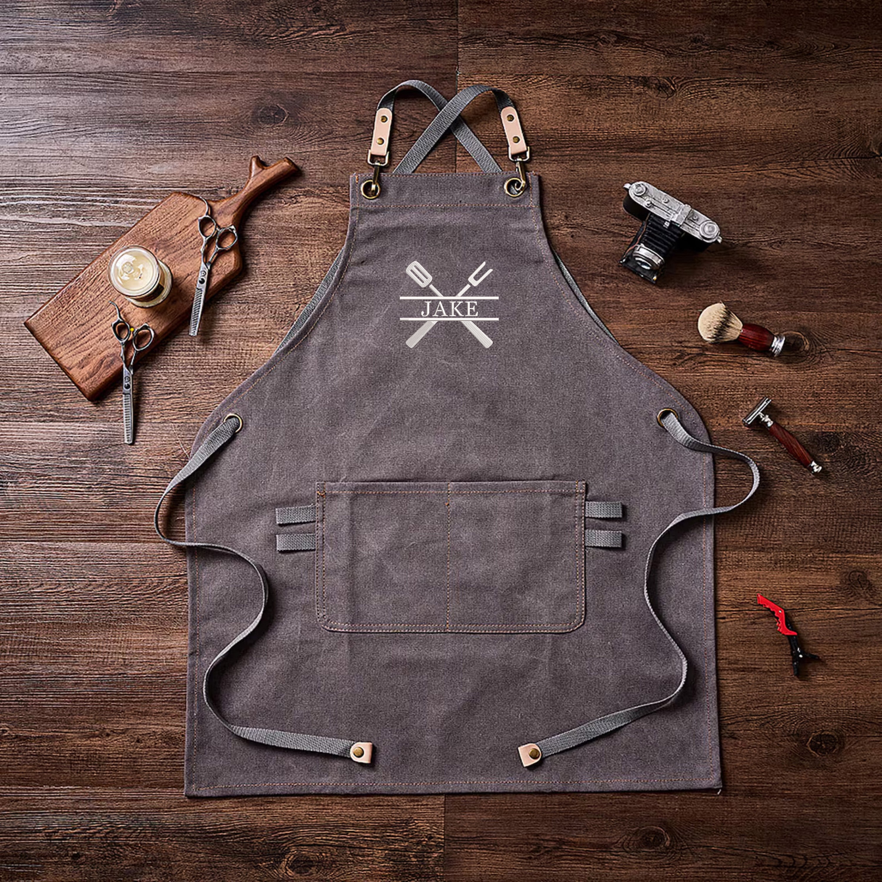 Personalized Canvas Apron for Groomsmen, Custom Bar Apron, Workshop Ap ...